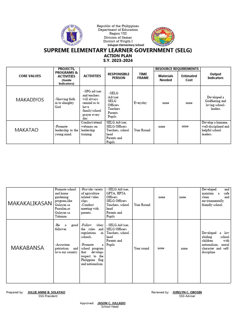Selg SSLG Action Plan Template | PDF
