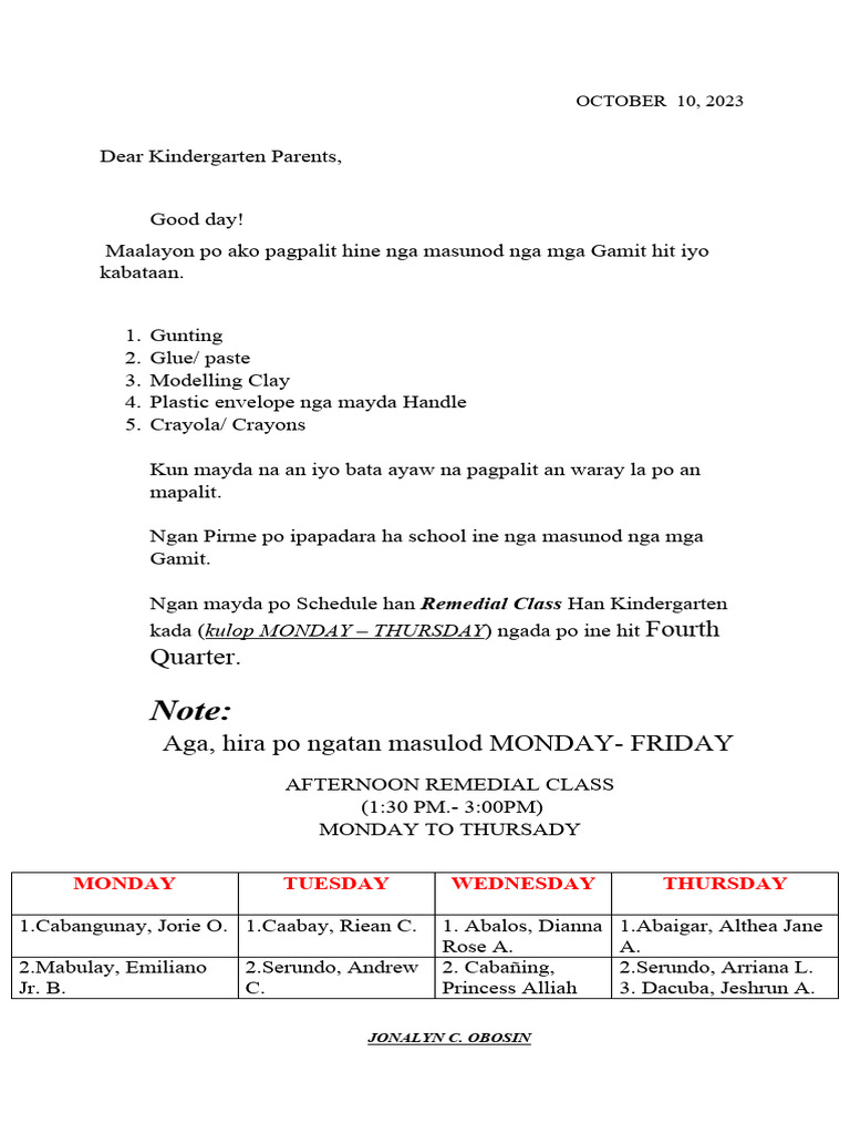 Parents Letter | PDF