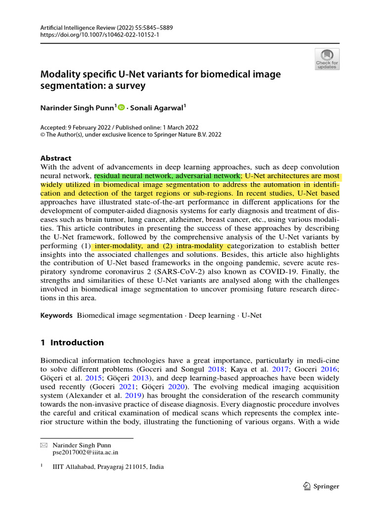 Modality Specific U-Net Variants For Biomedical Image Segmentation A Survey | PDF | Image ...