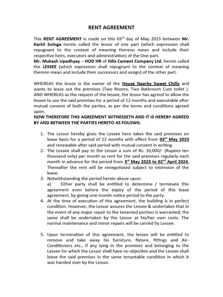 Rent Agreement | PDF | Lease | Real Property Law