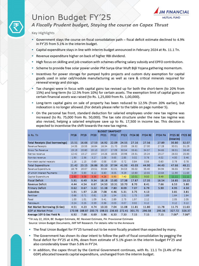 Budget FY25 Note | PDF | Government Budget Balance | Taxes