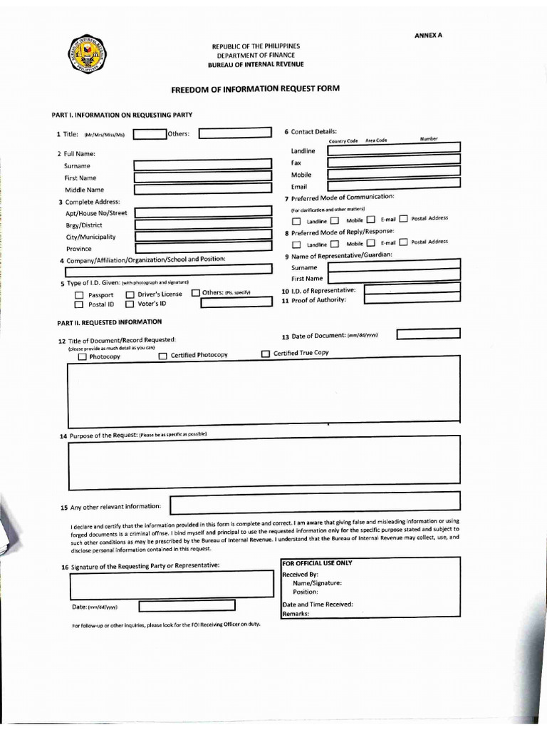 BIR Annex C. FOI FORM | PDF