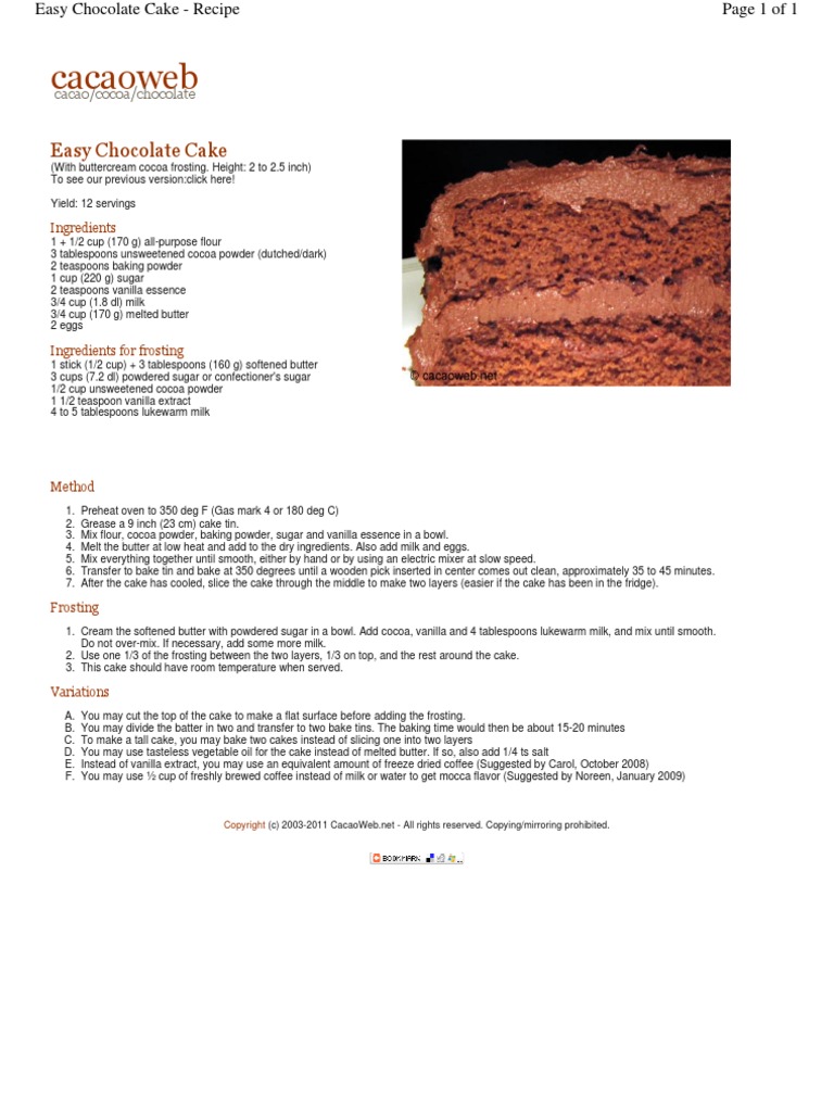Easy Chocolate Cake Recipe Guide | PDF