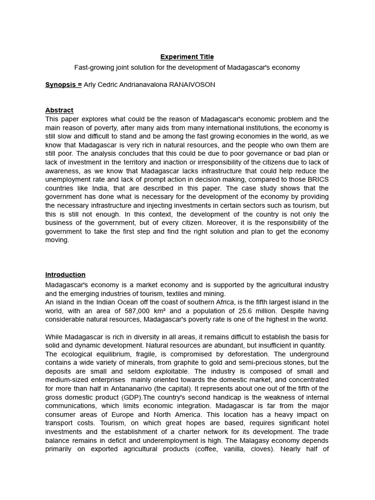 Synopsis For PHD Application | PDF | Cost Of Living | Madagascar