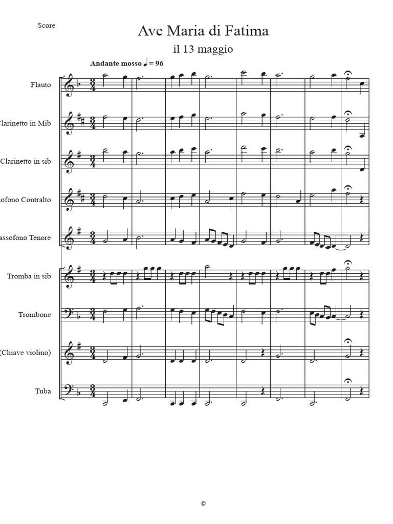 Ave Maria Fatima - Score | PDF