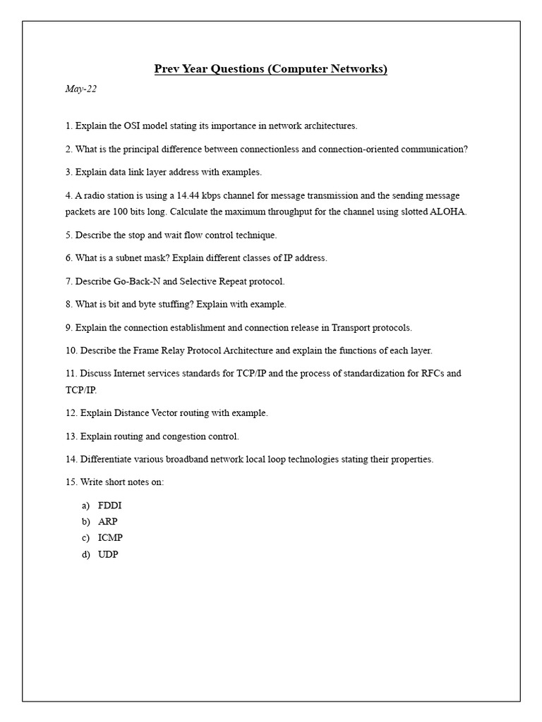 Prev Year Questions | PDF | Computer Network | Internet Protocol Suite