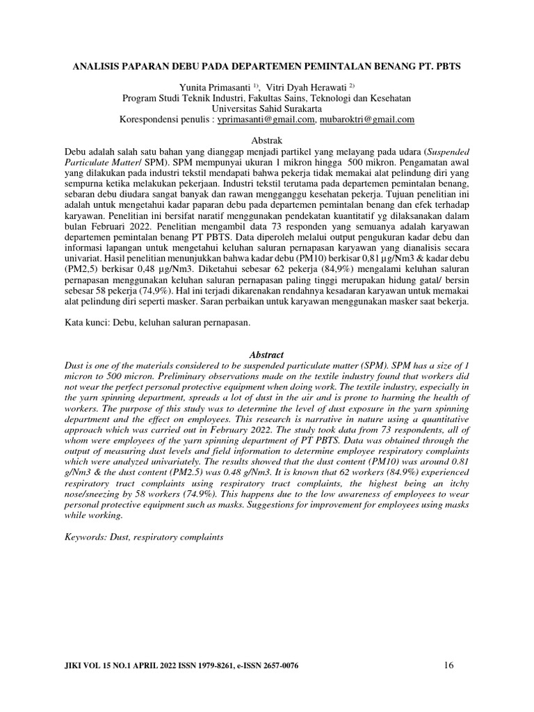 Admin,+3 ANALISIS+PAPARAN+DEBU+PADA+DEPARTEMEN+PEMINTALAN+BENANG+PT +PBTS | PDF