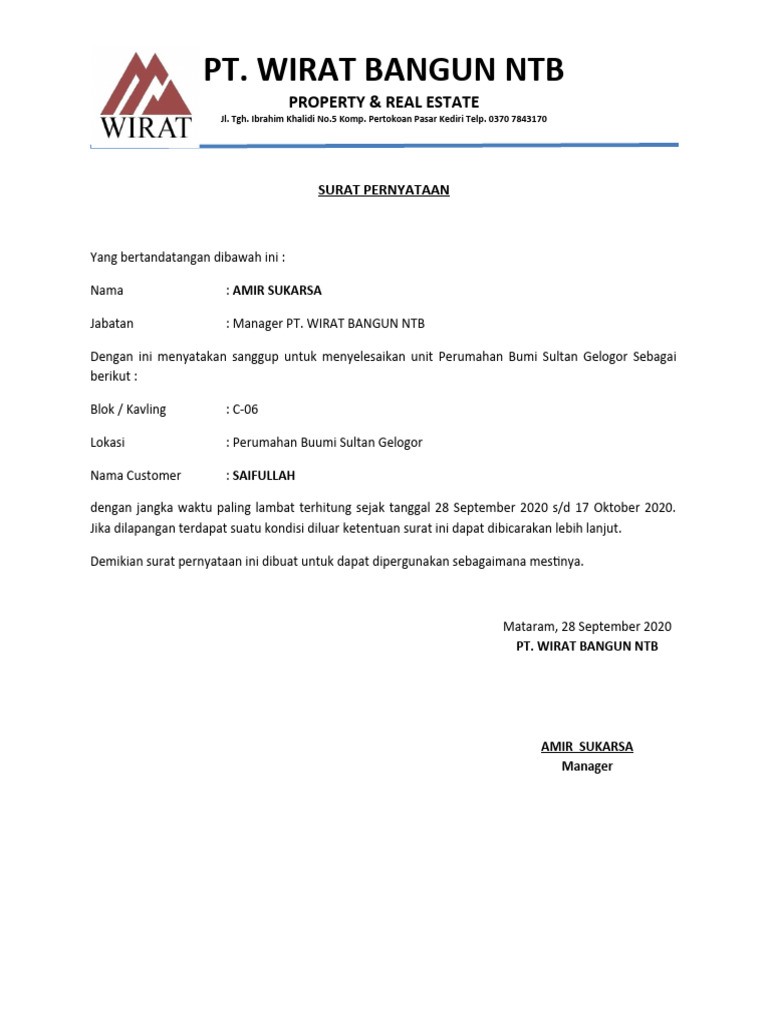 Surat Pernyataan PPJB | PDF