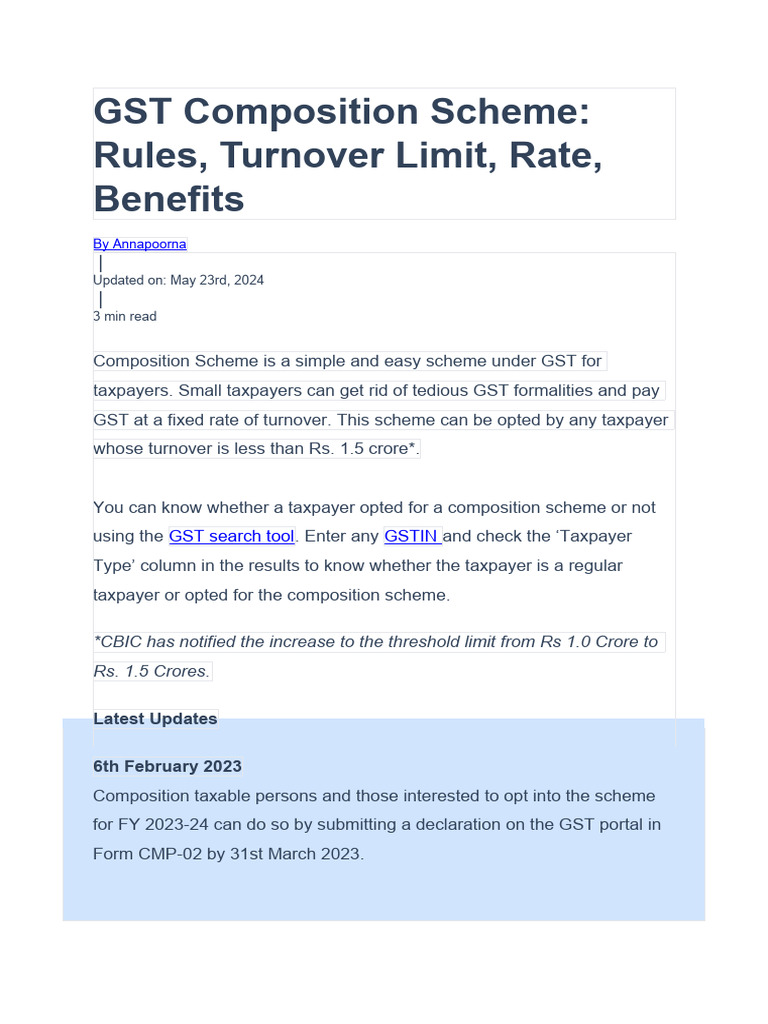 GST Composition Scheme 21 JULY 2024 | PDF | Economies | Public Finance