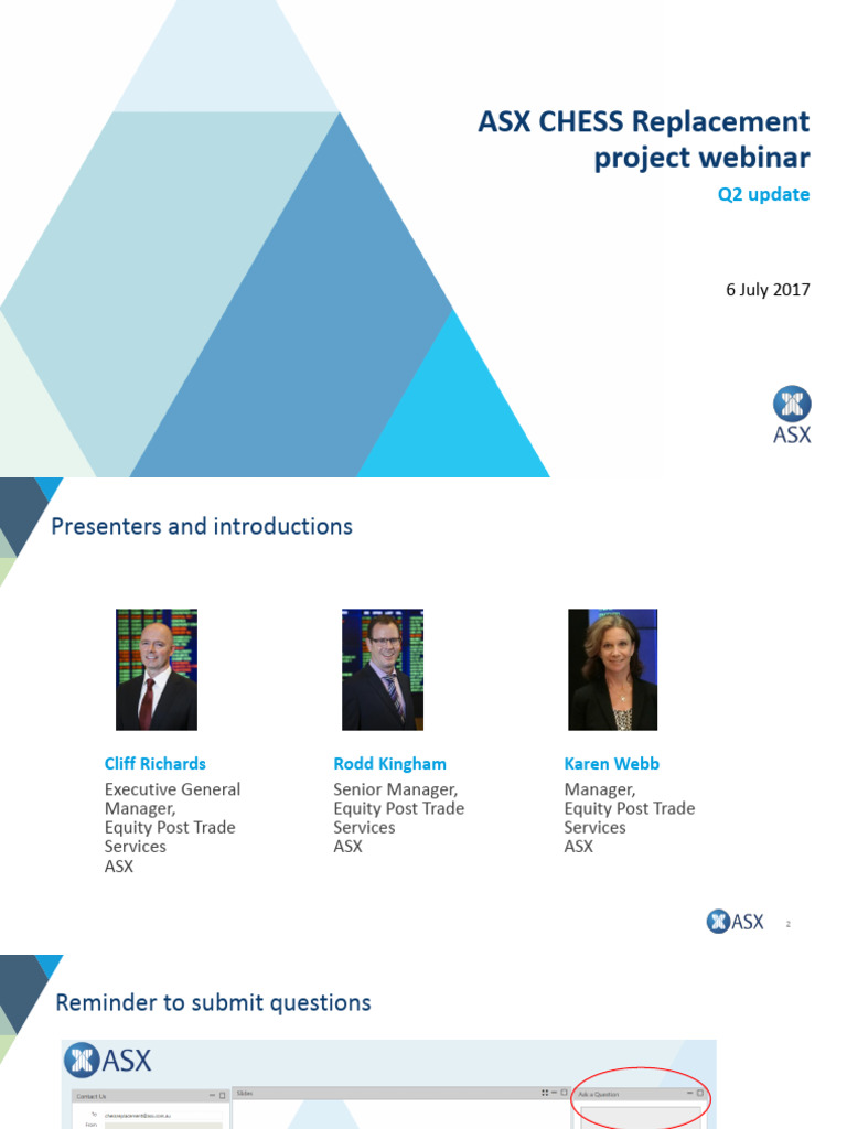 CHESS Replacement Webinar Project Q2 2017 | PDF | International Organization For Standardization ...