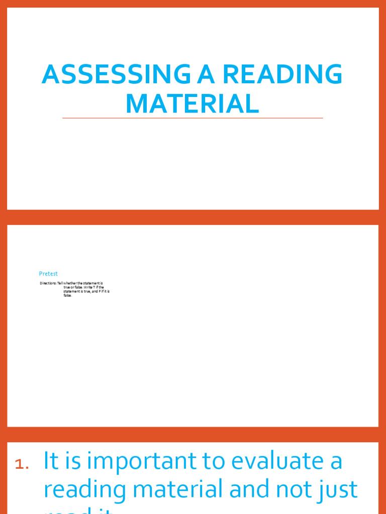 Assessing A Reading Material | PDF | Experience | Information
