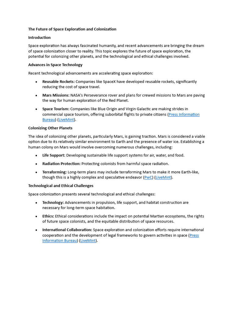The Future of Space Exploration and Colonization | PDF | Science ...