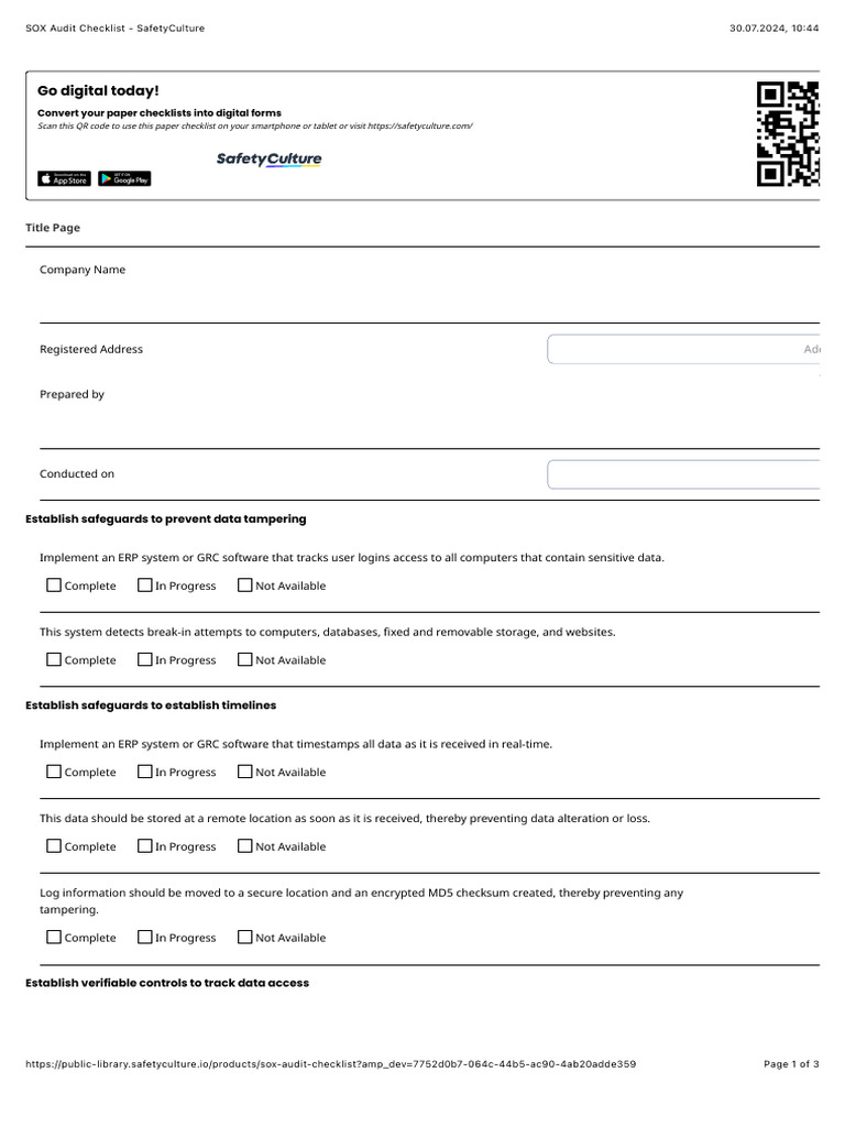 SOX Audit Checklist - SafetyCulture | PDF | Computer Security | Security
