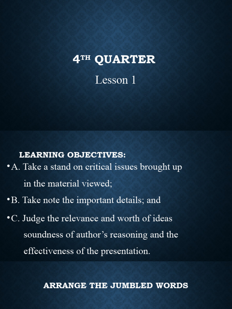 4th Quarter LESSON 1 | PDF