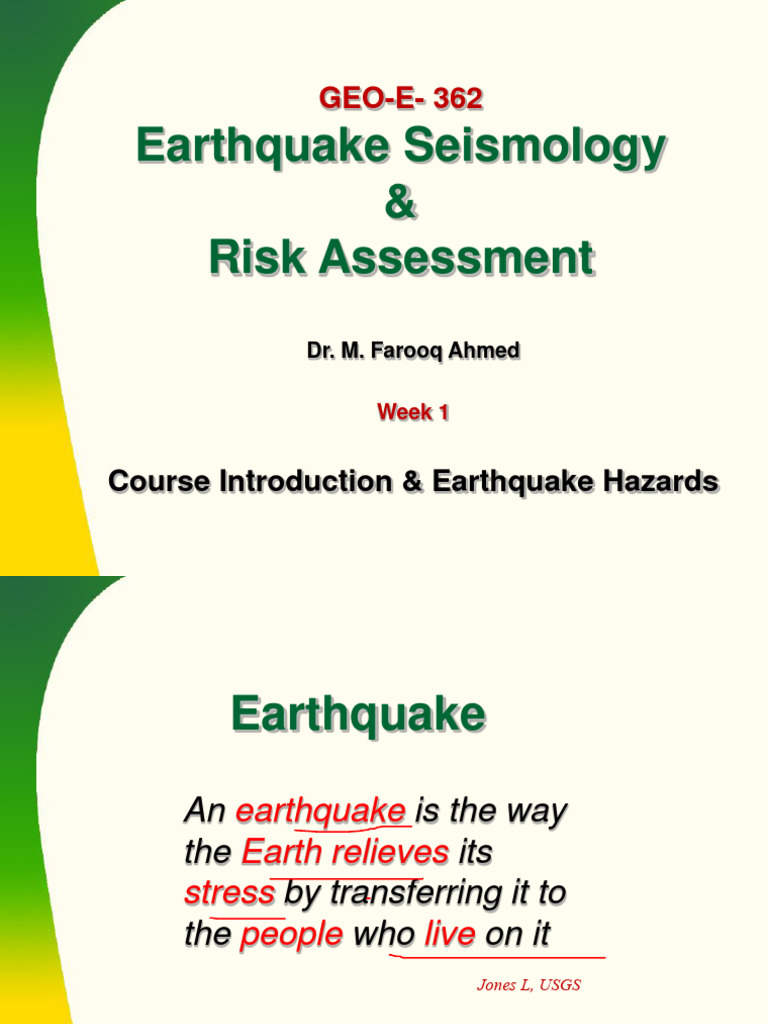 Week1 Course Intro & EQ Hazards F | PDF | Earthquakes | Seismology