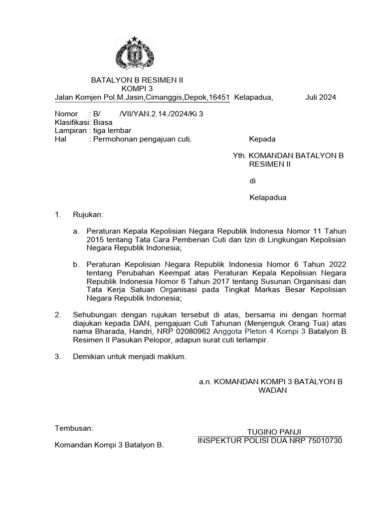 Surat Cuti Handri | PDF | Hukum