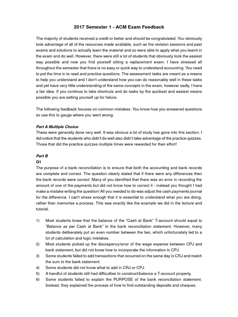2017 S1 Final Exam Feedback | PDF | Debits And Credits | Money