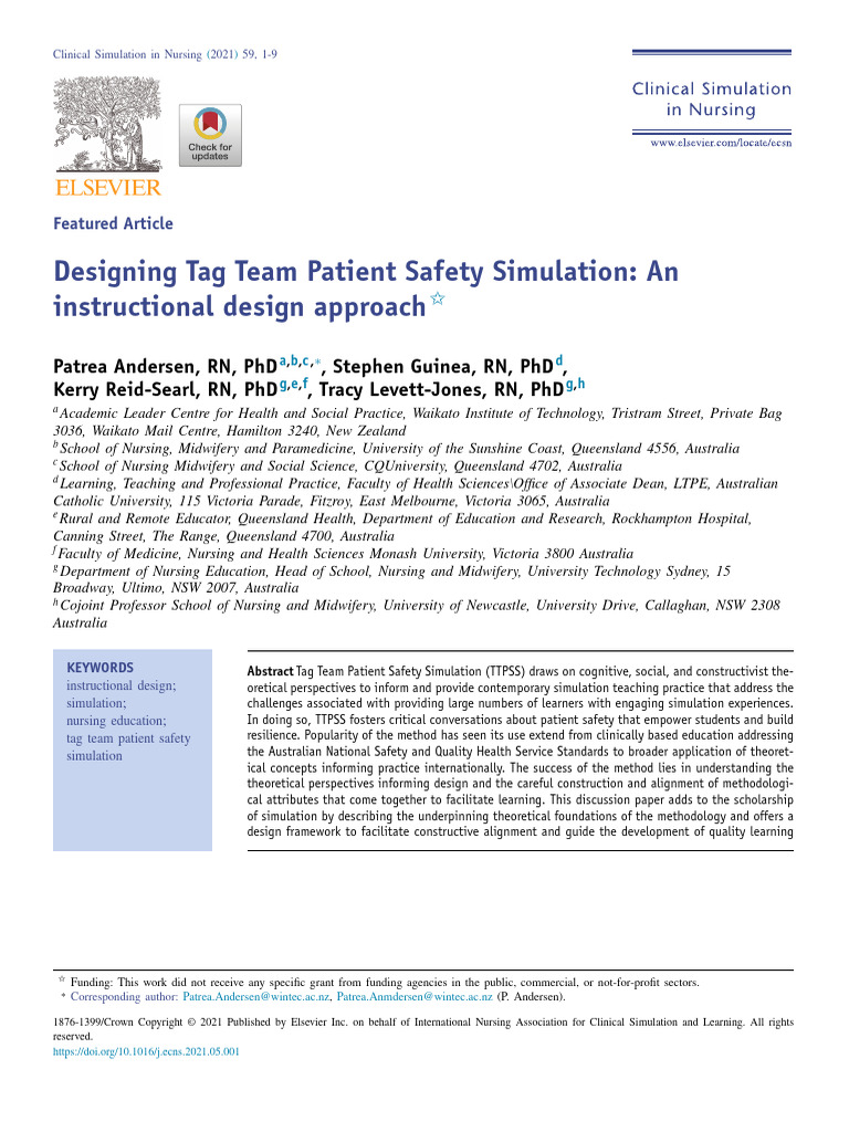Designing Tag Team Patient Safety Simulation: An Instructional Design ...