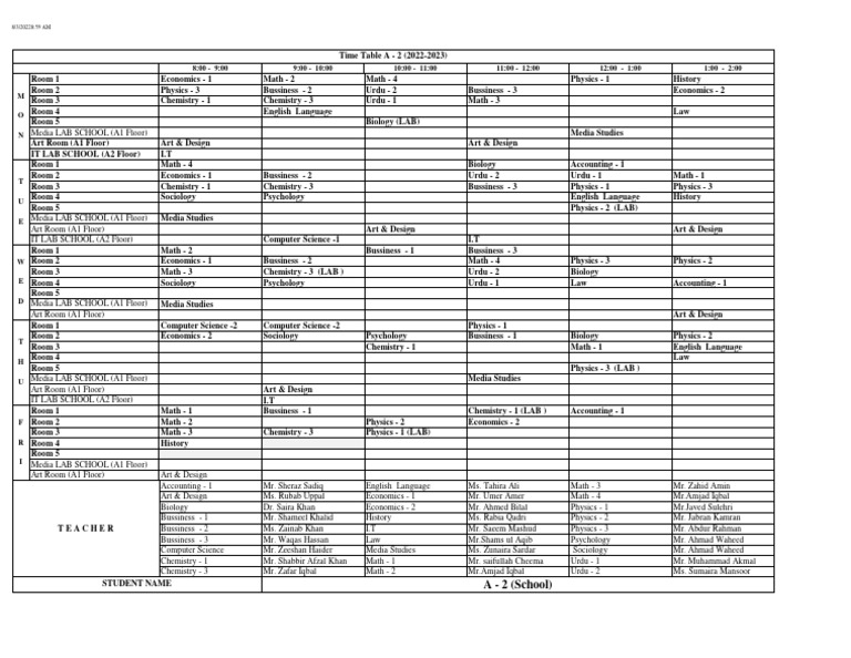 A - 2timetable (SCHOOL FINAL) 2022-2023 | PDF | Liberal Arts Education ...