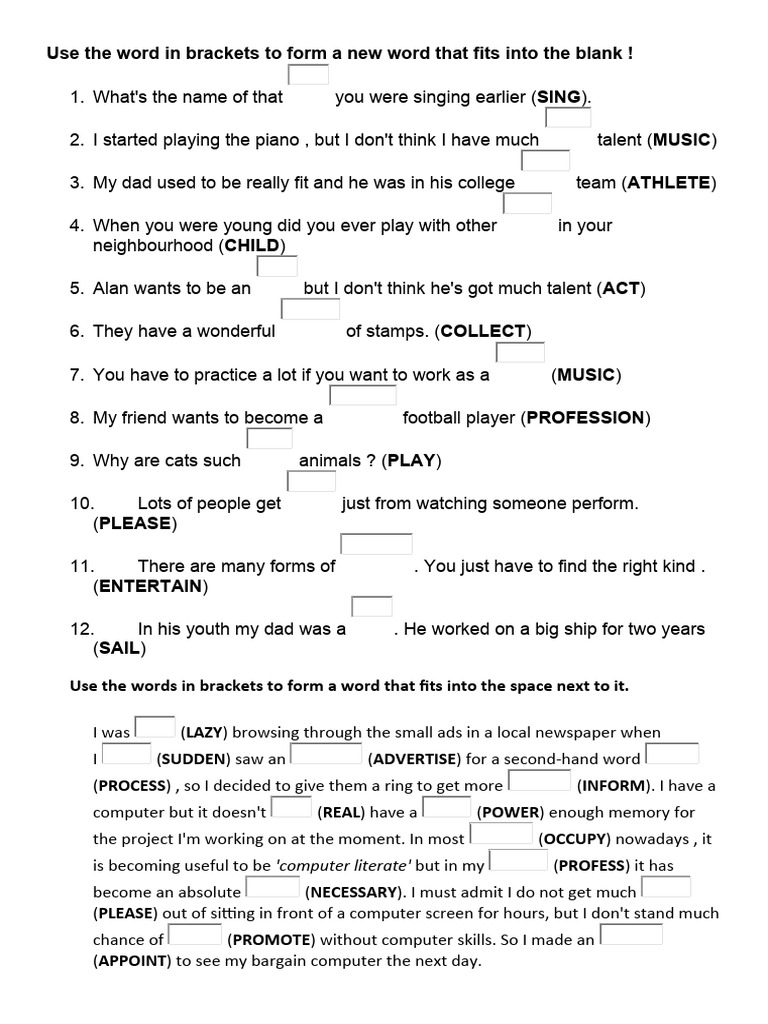 A2 Word Formation Exercises | PDF | Games & Activities | Language Arts ...