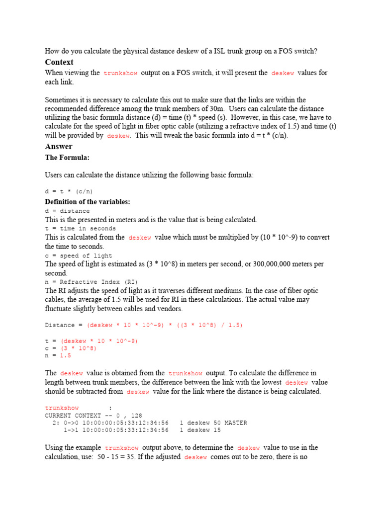 Calculate ISL Trunk Deskew Distance | PDF | Speed Of Light | Refractive ...
