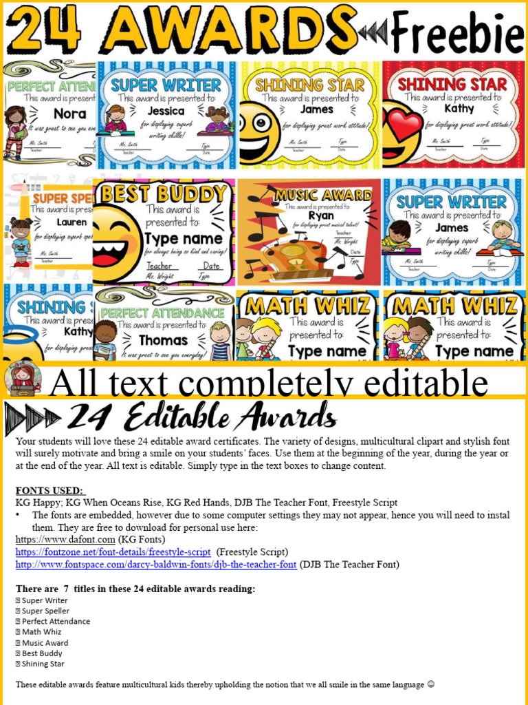 Editable Awards Freebie | PDF