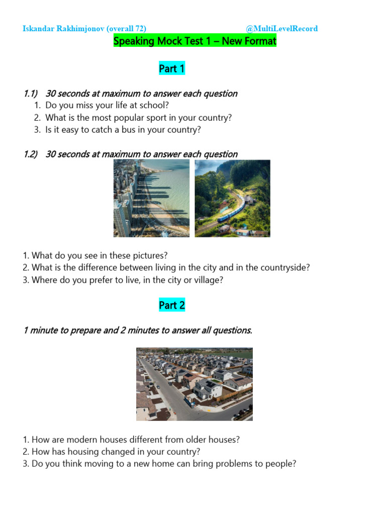 5 Speaking Mock Tests For Multi New Format | PDF | Communication ...