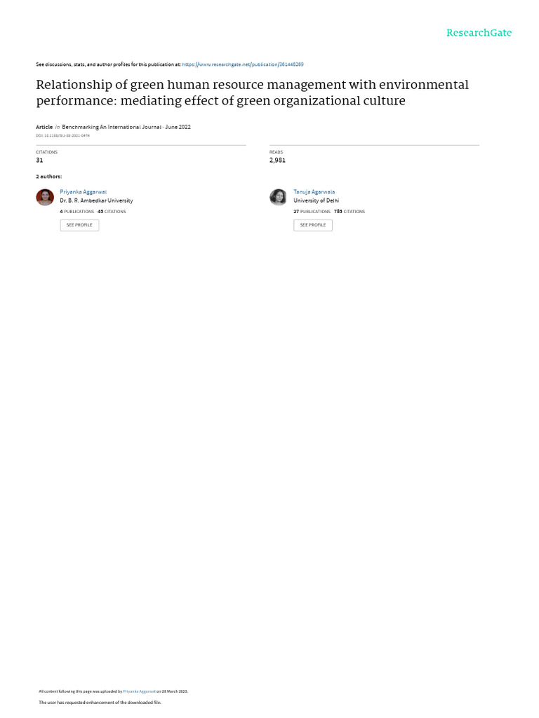 Green HRM and Environmental Performance | PDF | Sustainability | Human ...