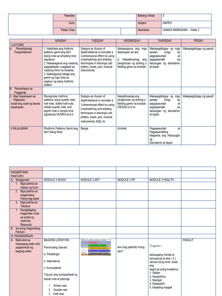 DLL Week 2 Mapeh | PDF
