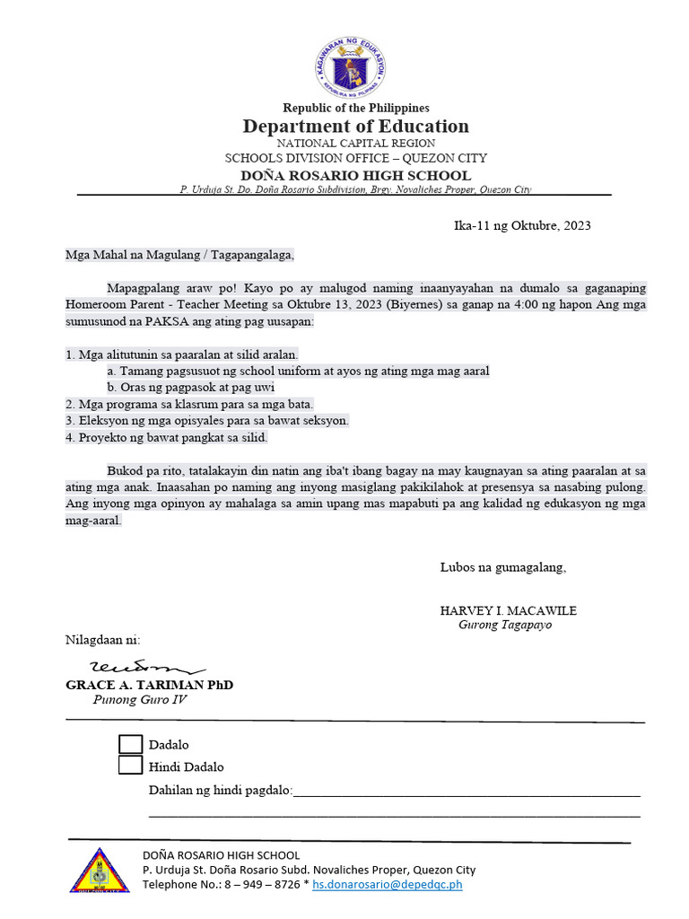 HRPTA Meeting Letter | PDF