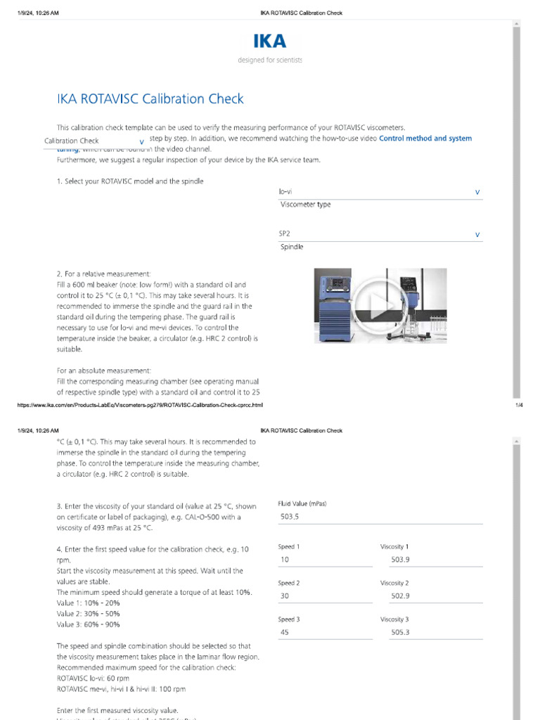 IKA Viscometer Calibration Check | PDF