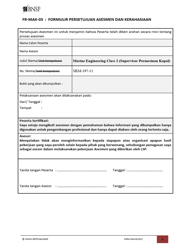 FORM MAK 03.2017 (Marine Engineering Class 2) | PDF