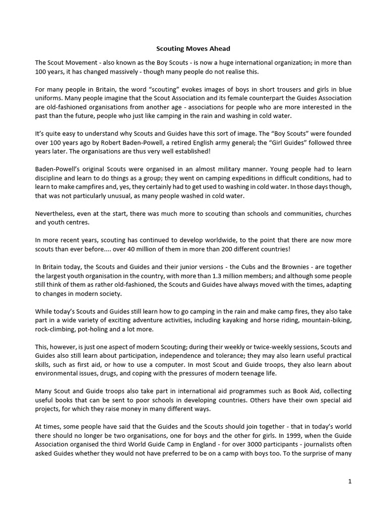Scout Movement Reading Exercise | PDF | Scouting | Youth Movements