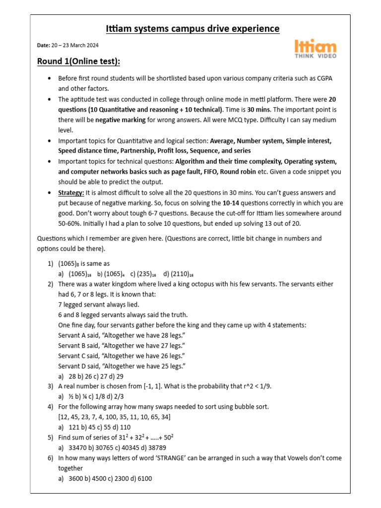 Ittiam Interview Experience | PDF | Theoretical Computer Science ...