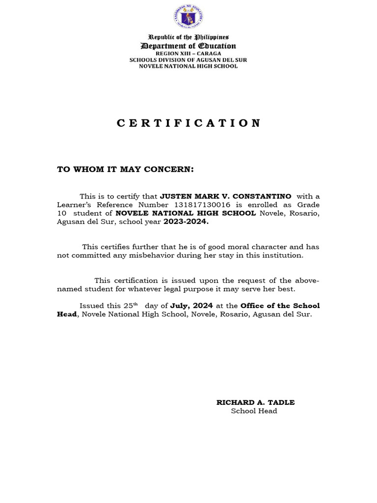 Good Moral Certi 2024 | PDF