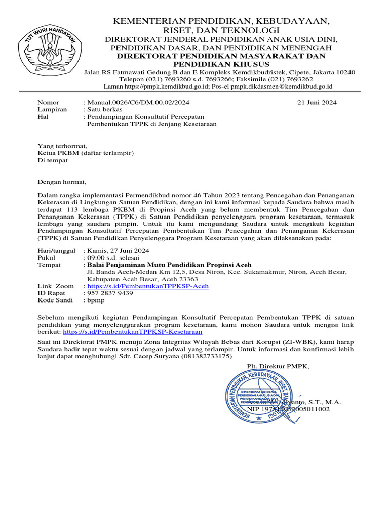 ACC Direktur - 6 - SU Peserta Aceh - Pendampingan Konsultatif Percepatan Pembentukan TPPKSP. | PDF