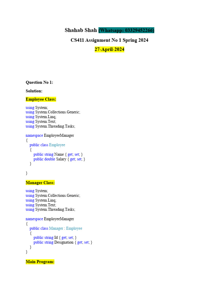CS411 Assignment No 1 Solution by Shahab | PDF | Computers | Technology & Engineering