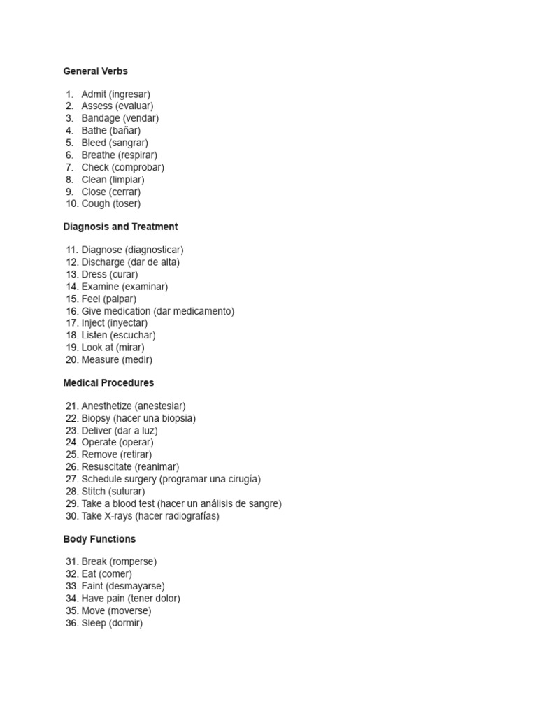 Essential Medical Verbs List | PDF | Clinical Medicine | Medical ...