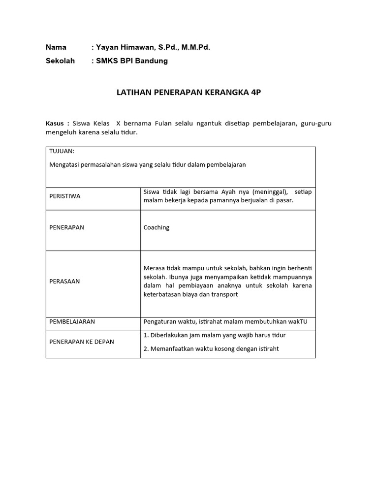 Latihan Penerapan Kerangka 4P-1 | PDF