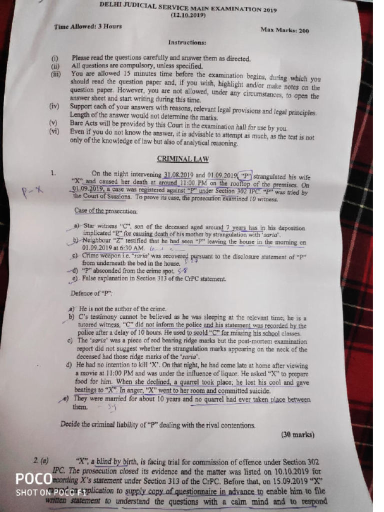 DJS Mains Criminal Paper 2019 | PDF