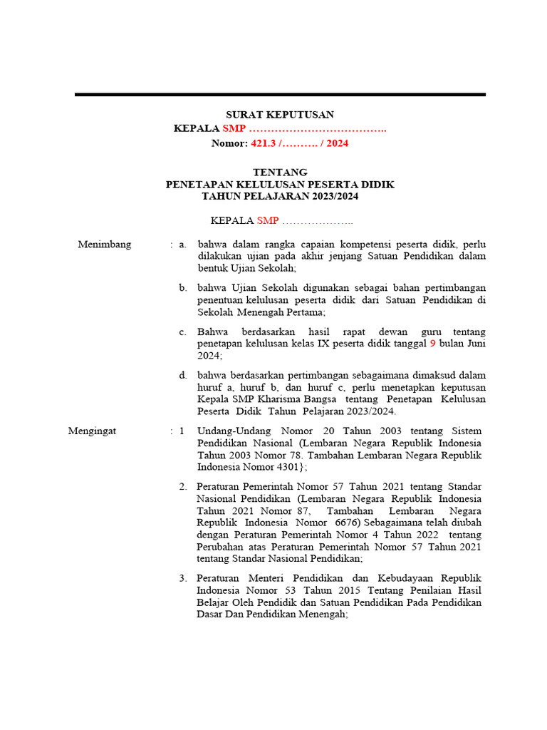 SK Kelulusan SMP 2024 | PDF