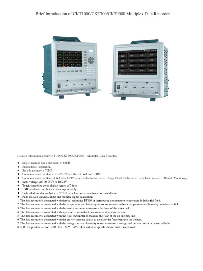 CKT Multiplex Data Recorder Overview | PDF | Power Supply | Relay