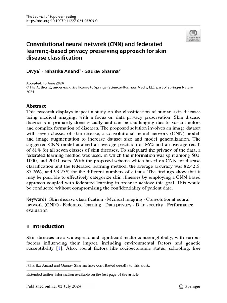 Convolutional Neural Network (CNN) and Federated Learning Based Privacy Preserving Approach For ...