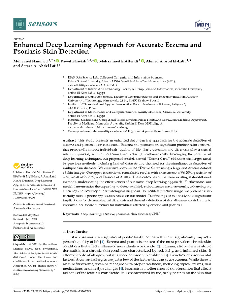 Sensors: Enhanced Deep Learning Approach For Accurate Eczema and ...