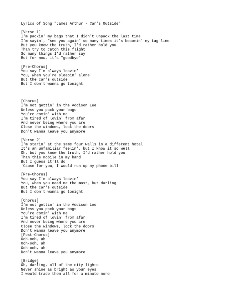 James Arthur - Car's Outside | PDF