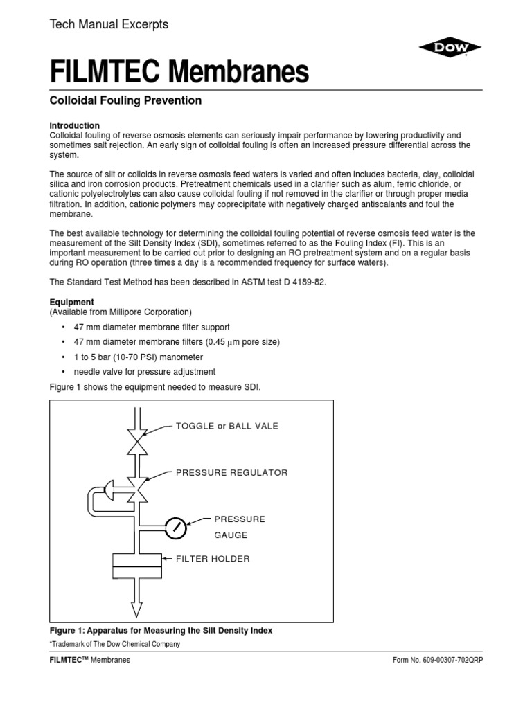 FILMTEC Membranes: Tech Manual Excerpts | PDF | Membrane | Filtration