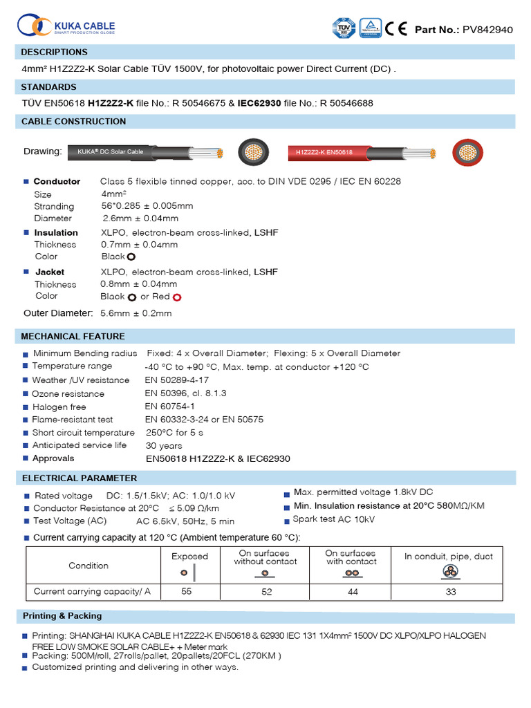 2 - Datasheet For 4mm2 Solar PV Cable - KUKA CABLE | PDF | Photovoltaic ...