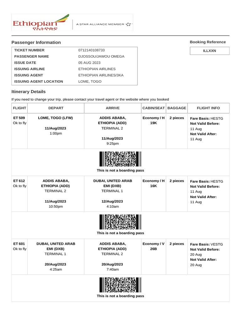 Billet Dubaï Août 2023 | PDF | Aviation