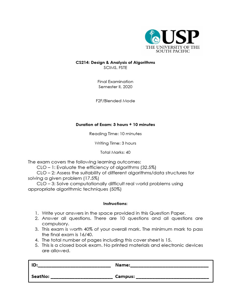CS214 Exam 2020 | PDF | Algorithms | Computing