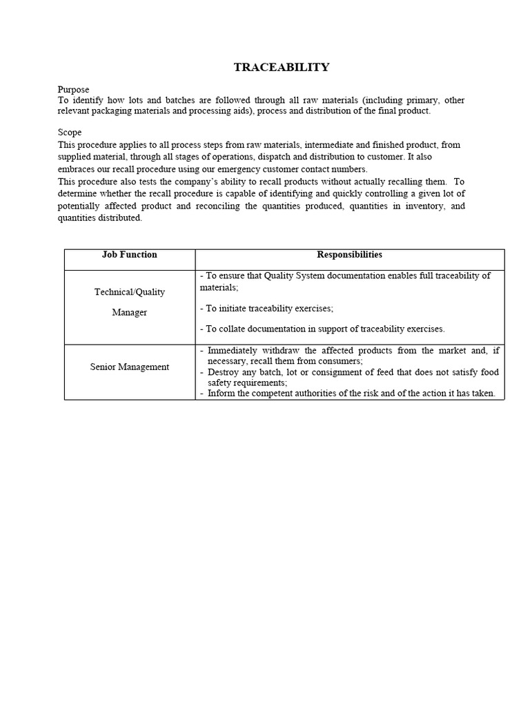Basic Traceability Procedure | PDF | Product (Business) | Quality Assurance